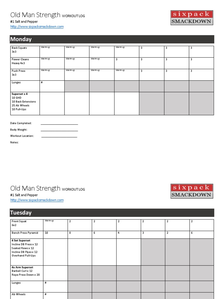 Old Man Strength 1 WORKOUTLOG PDF | PDF