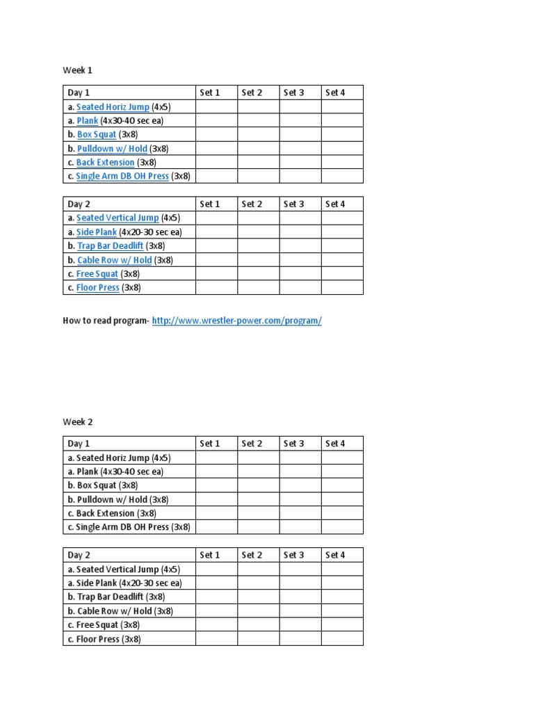 12 Week Wrestling Strength Program Pdf Human Body Weight