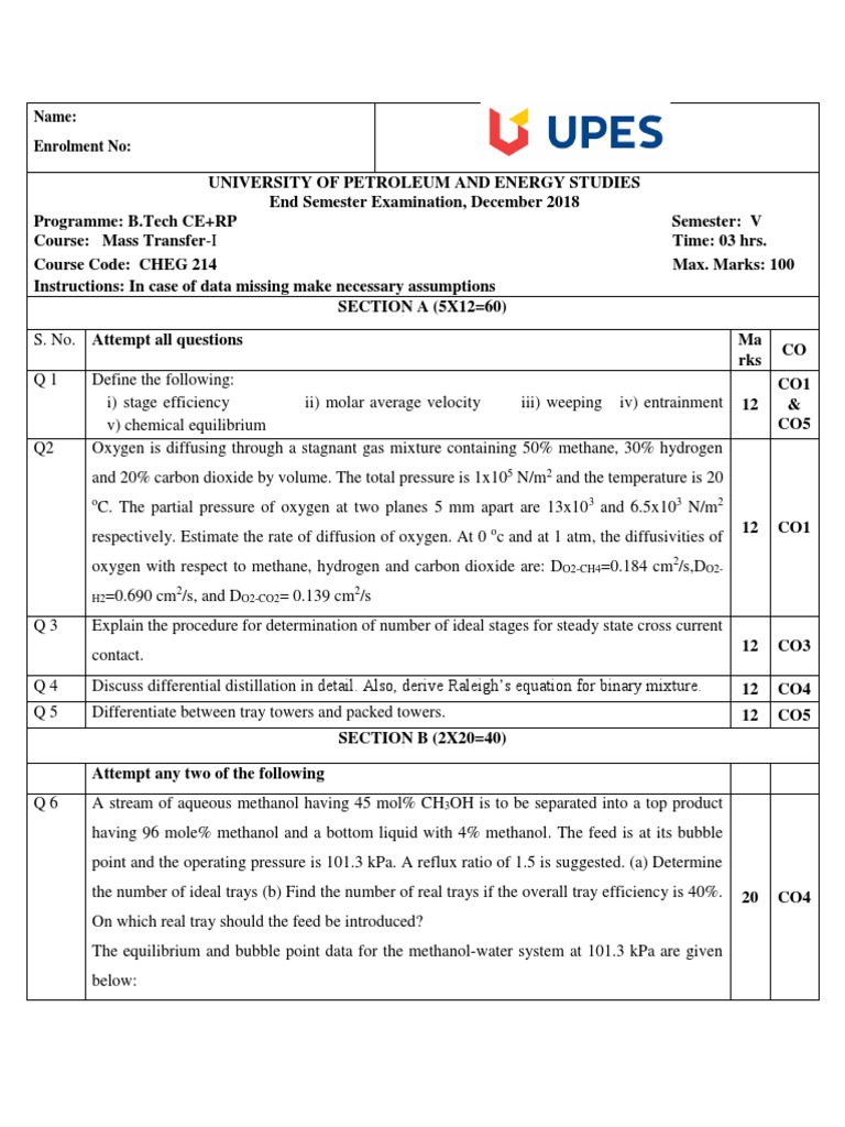 5-E-Mass Transfer I PDF | PDF | Pressure | Methanol