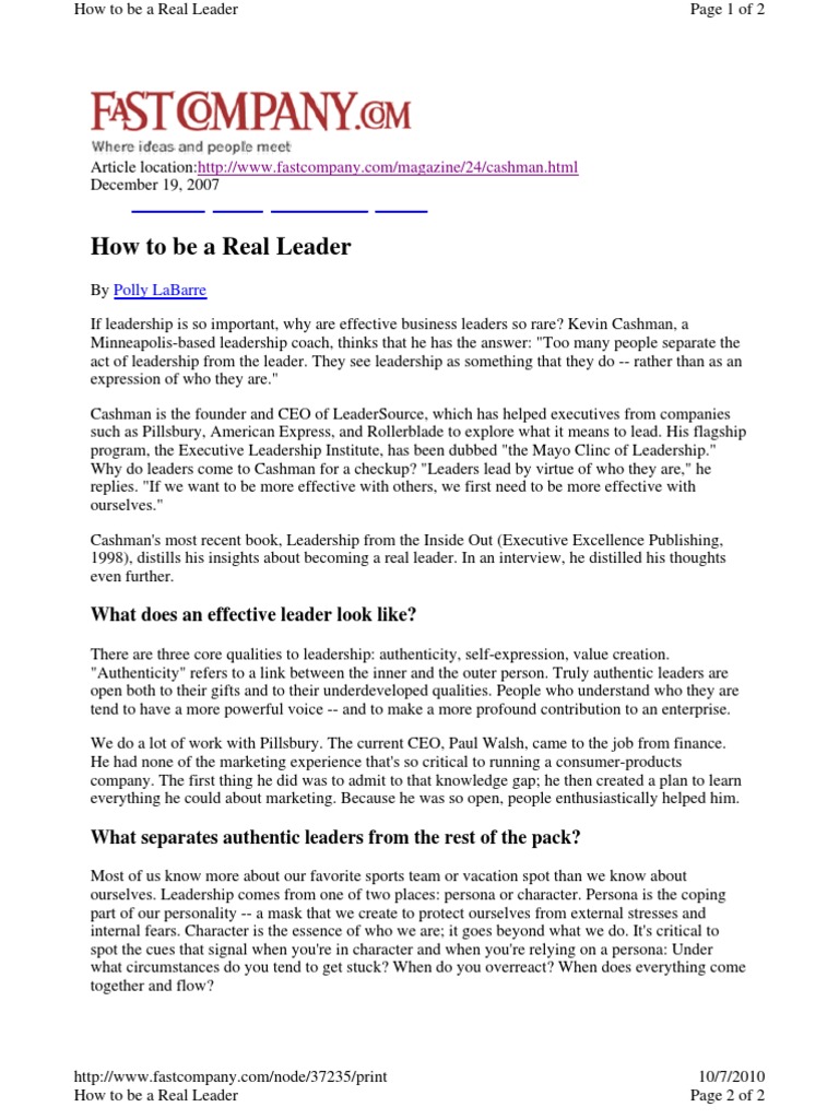 KC Fast Company Inteview | PDF | Leadership | Psychological Concepts