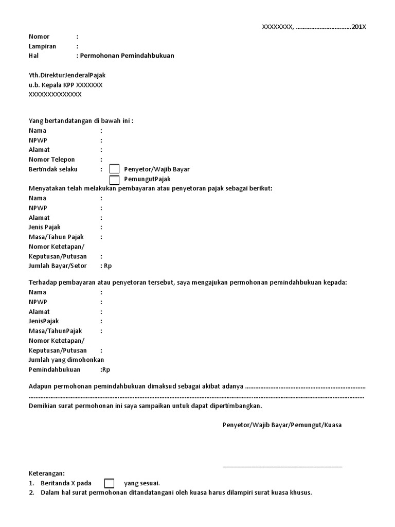 Formulir Permohonan Pemindahbukuan (PBK) Pembayaran | PDF