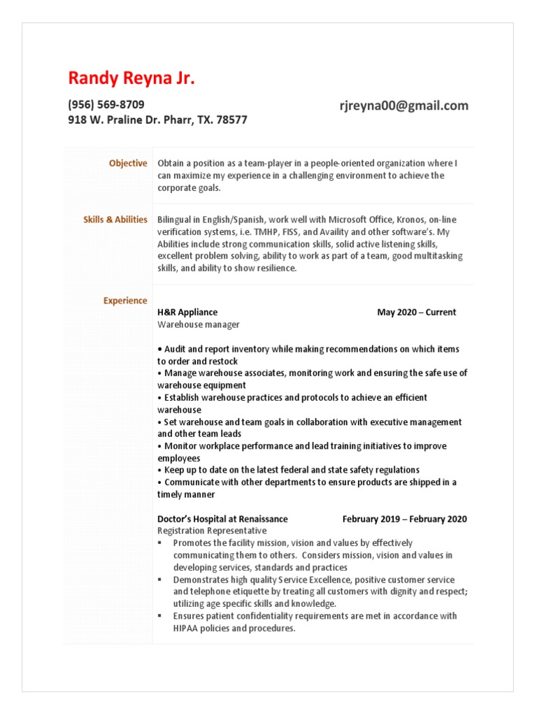 Randy Reyna JR Resume 2023 | PDF