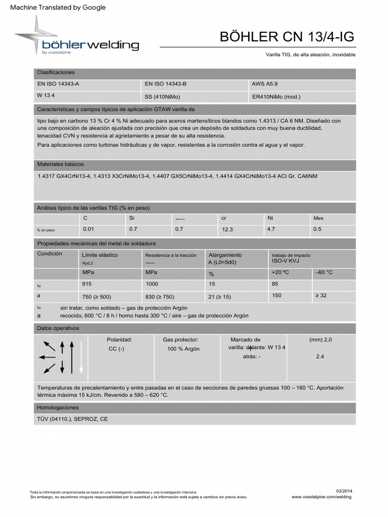 B Boehler Cn 13 4 Ig Ss En 5 Pdf Pdf Soldadura Construcción