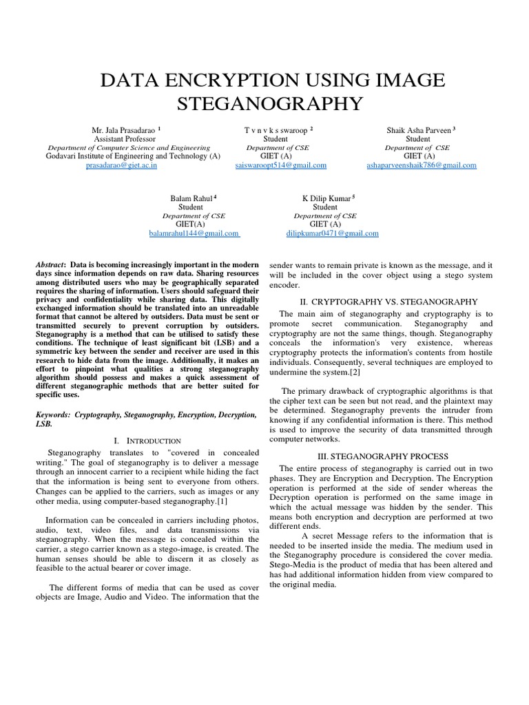 Concealing Sensitive Data Within Images An Analysis Of Data Encryption Using Least Significant