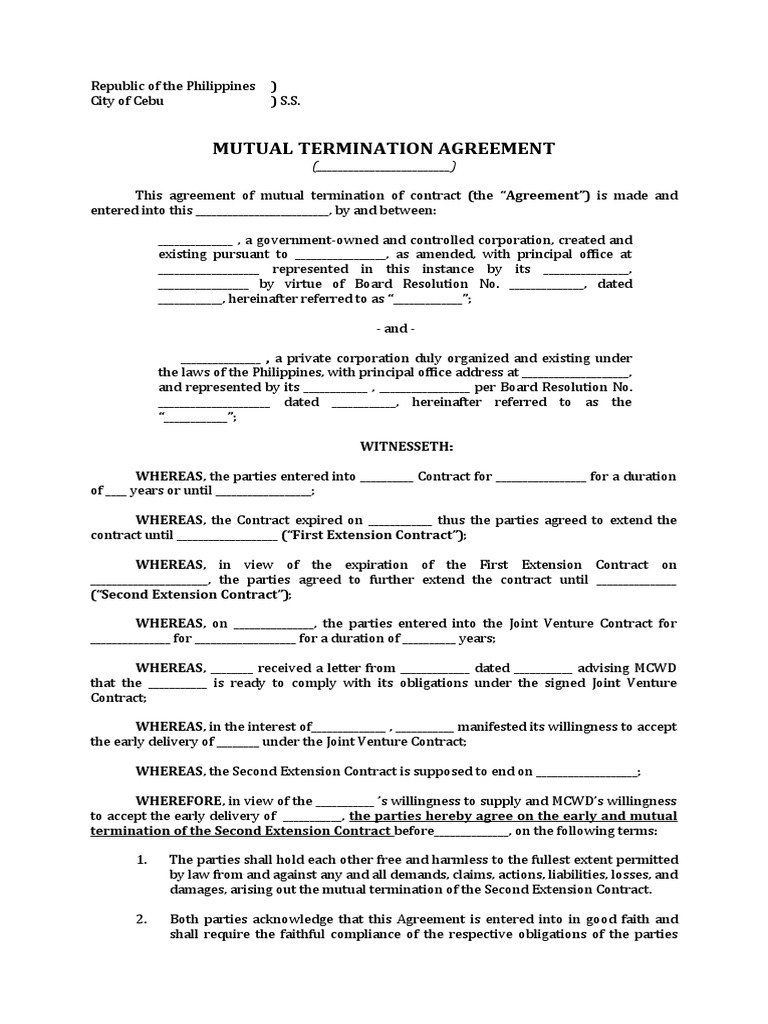 Mutual Termination Agreement | PDF | Finance & Money Management | Law