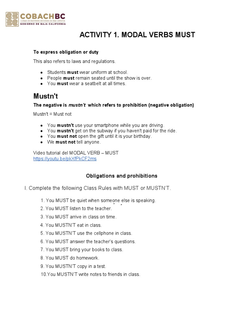 Anexo 1 - Actividad 1 Modal Verb MUST CONTESTADO | PDF | Career ...