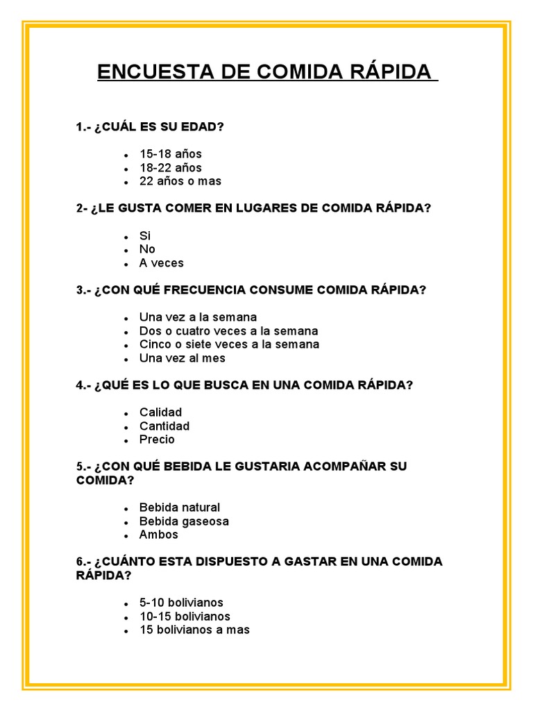 Encuesta de Comida Rápida | PDF | Relaciones personales, crianza y desarrollo personal