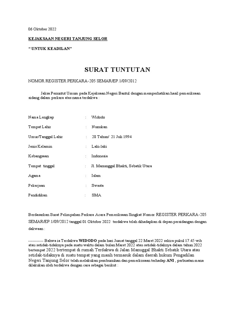 Surat Tuntutan Pidana | PDF