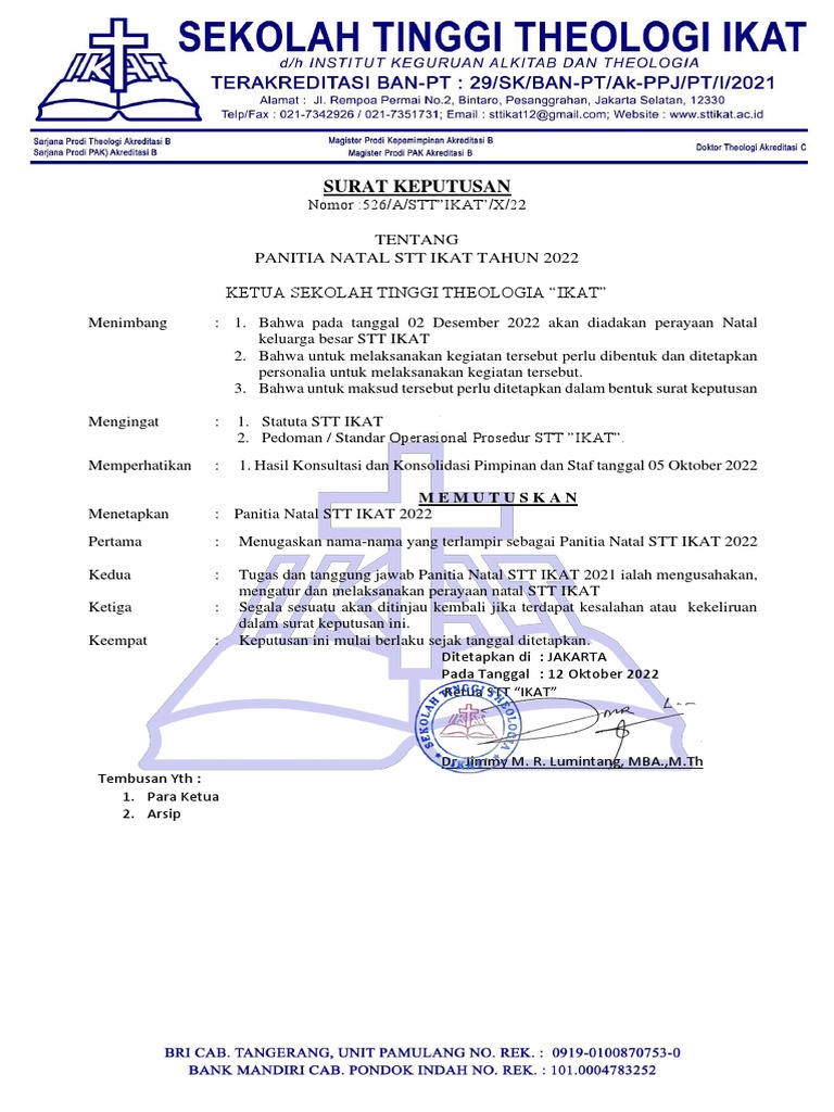 Panitia Natal STT IKAT 2022 | PDF