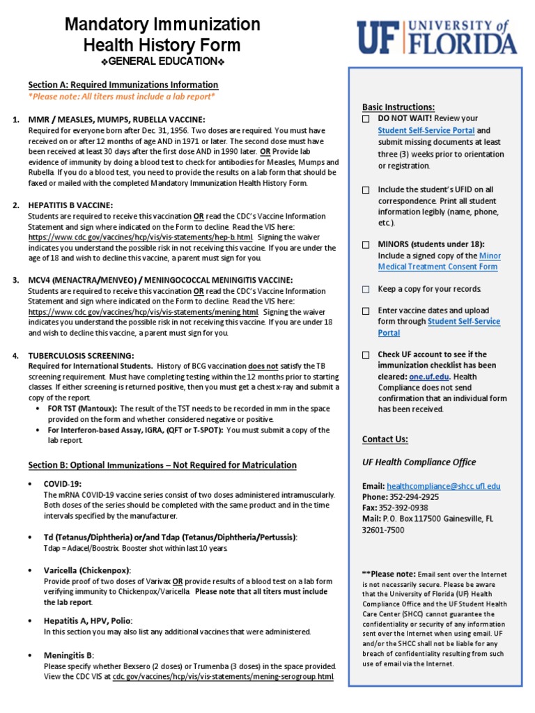 UF Mandatory Immunization Requirements | PDF | Self-Improvement | Wellness