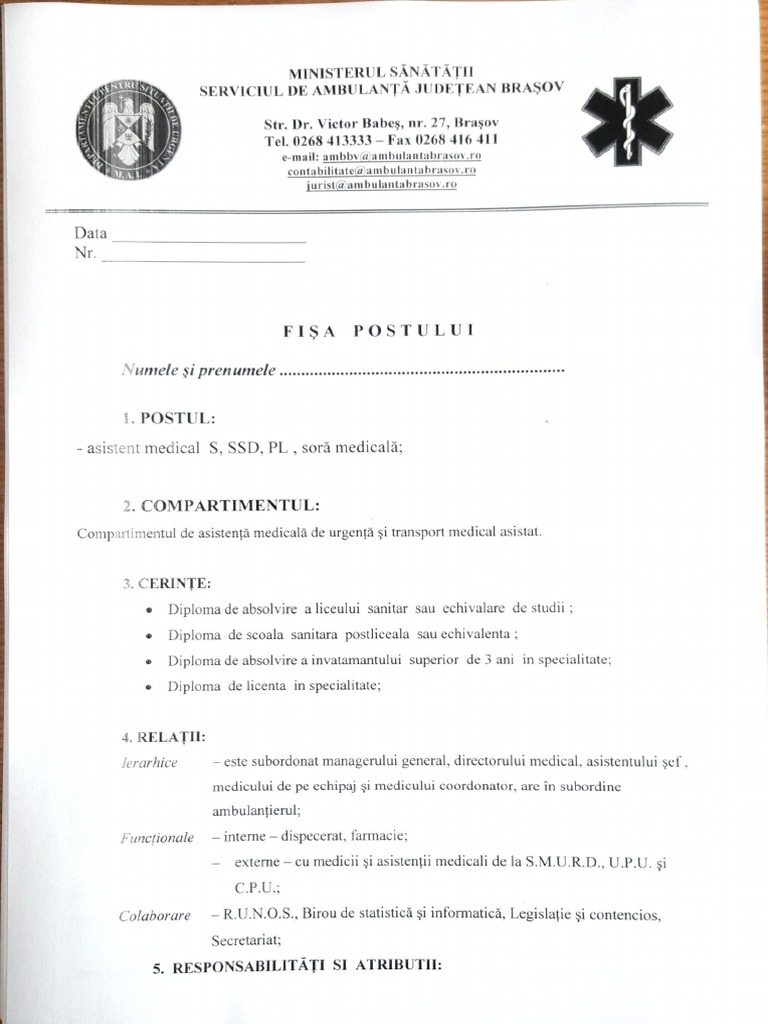 Fisa Post As Medical 03 09 18 PDF | PDF