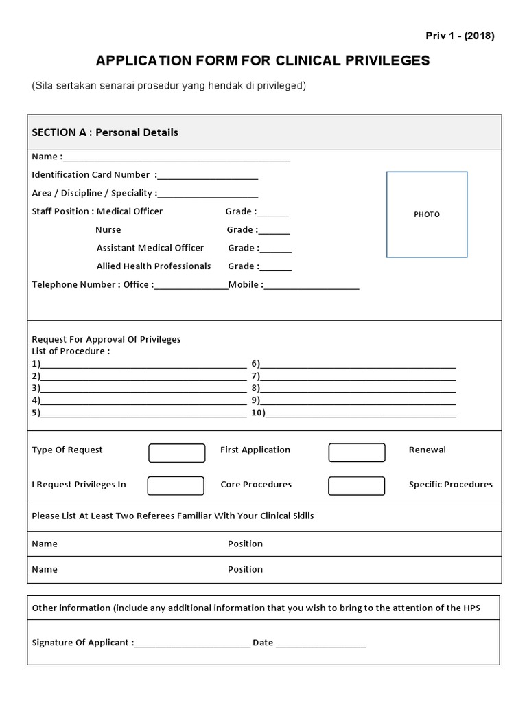 Clinical Privilege Application Form | PDF