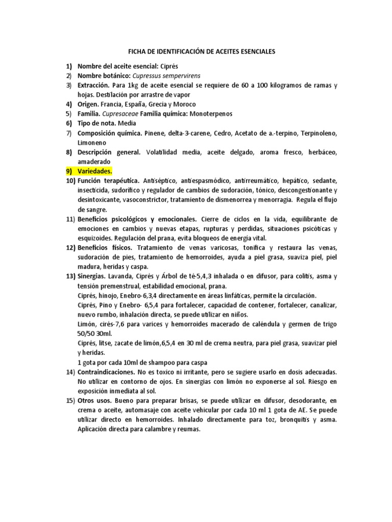 Ficha De Identificación De Ae Ciprés Pdf