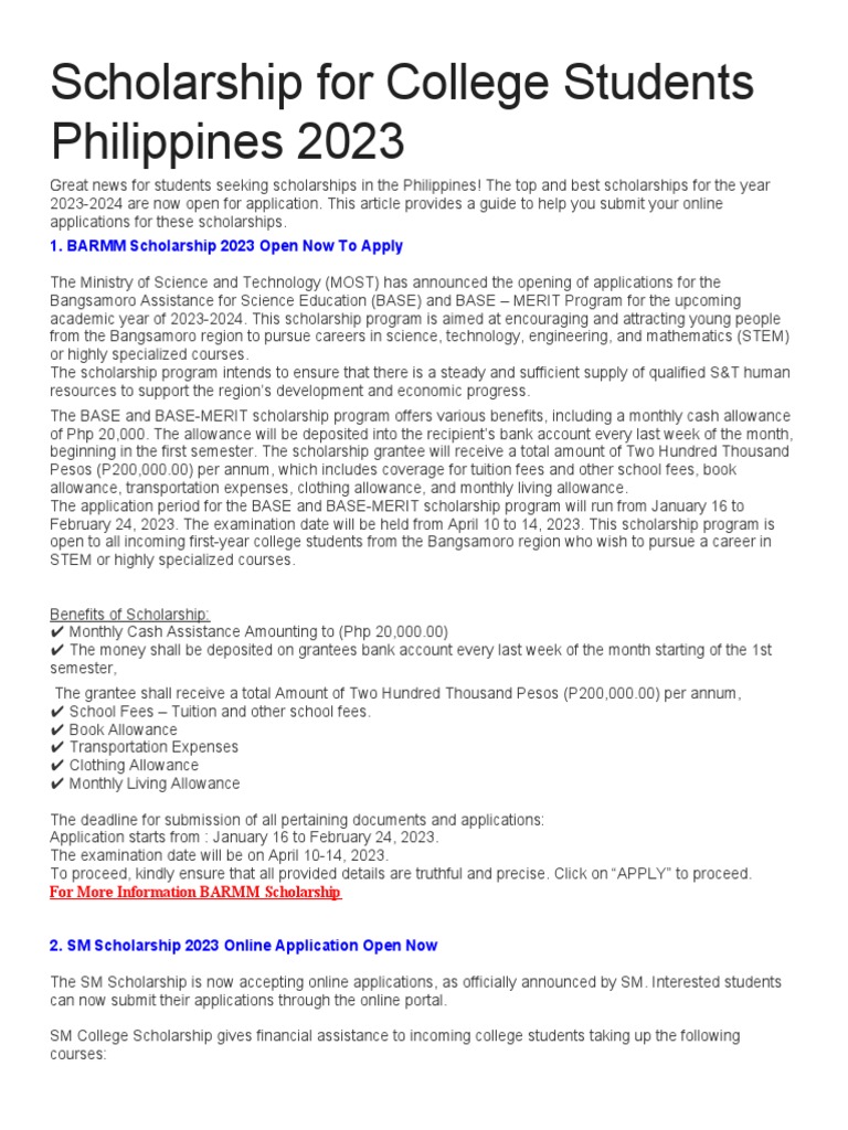 Scholarship For College Students Philippines 2023 | PDF | Engineering ...