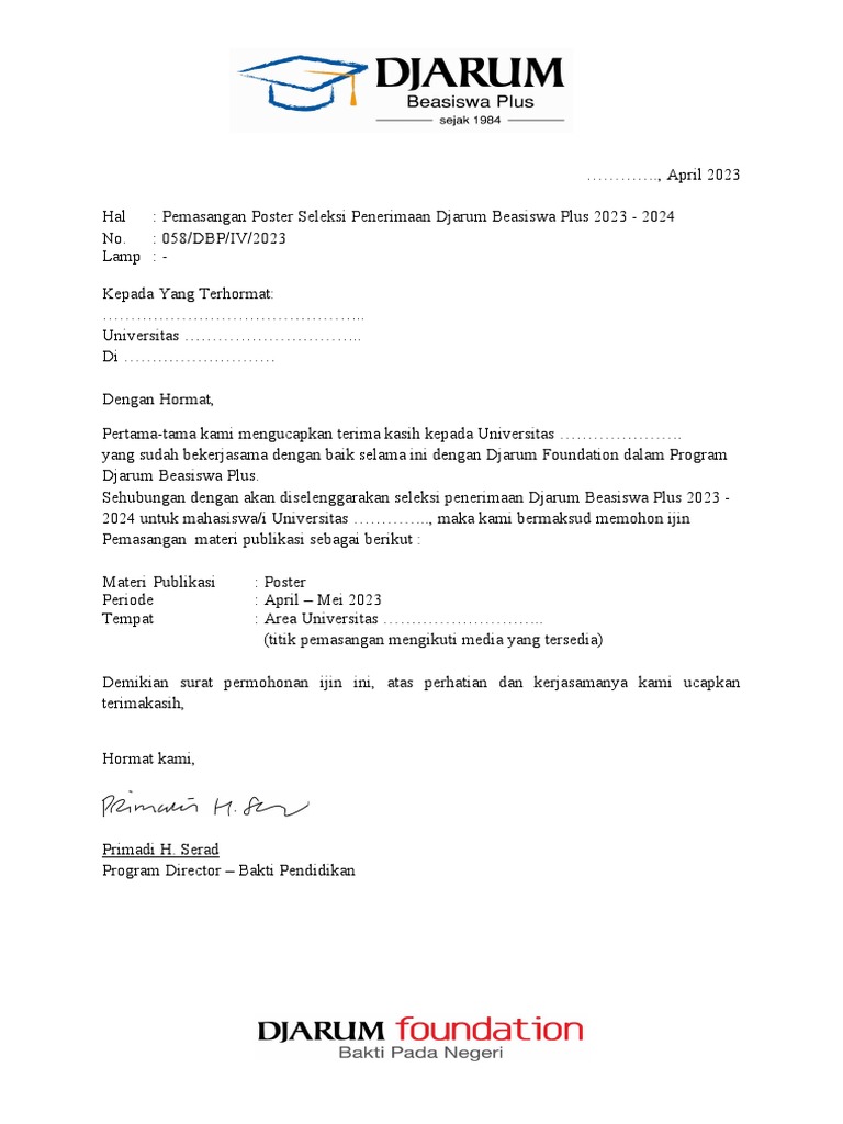 Draft Surat Ijin Publikasi Poster | PDF