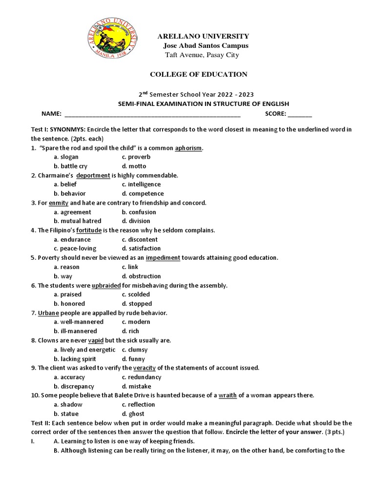 Structure of English | PDF