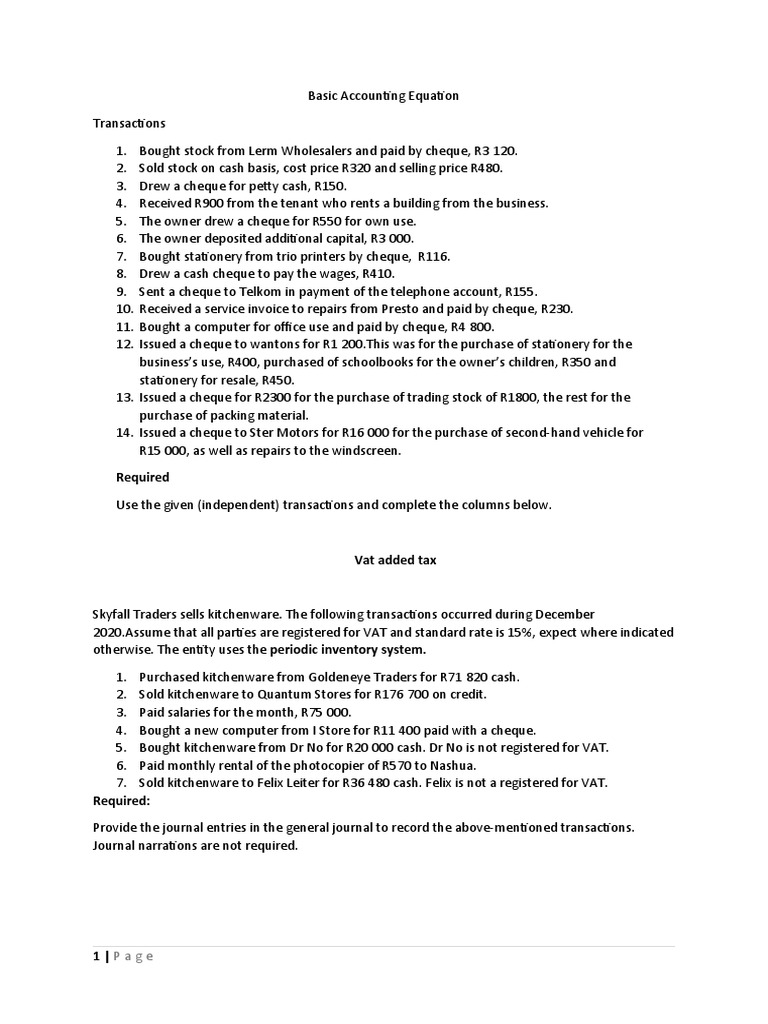 Basic Accounting Equation and Vat Tutorials | PDF