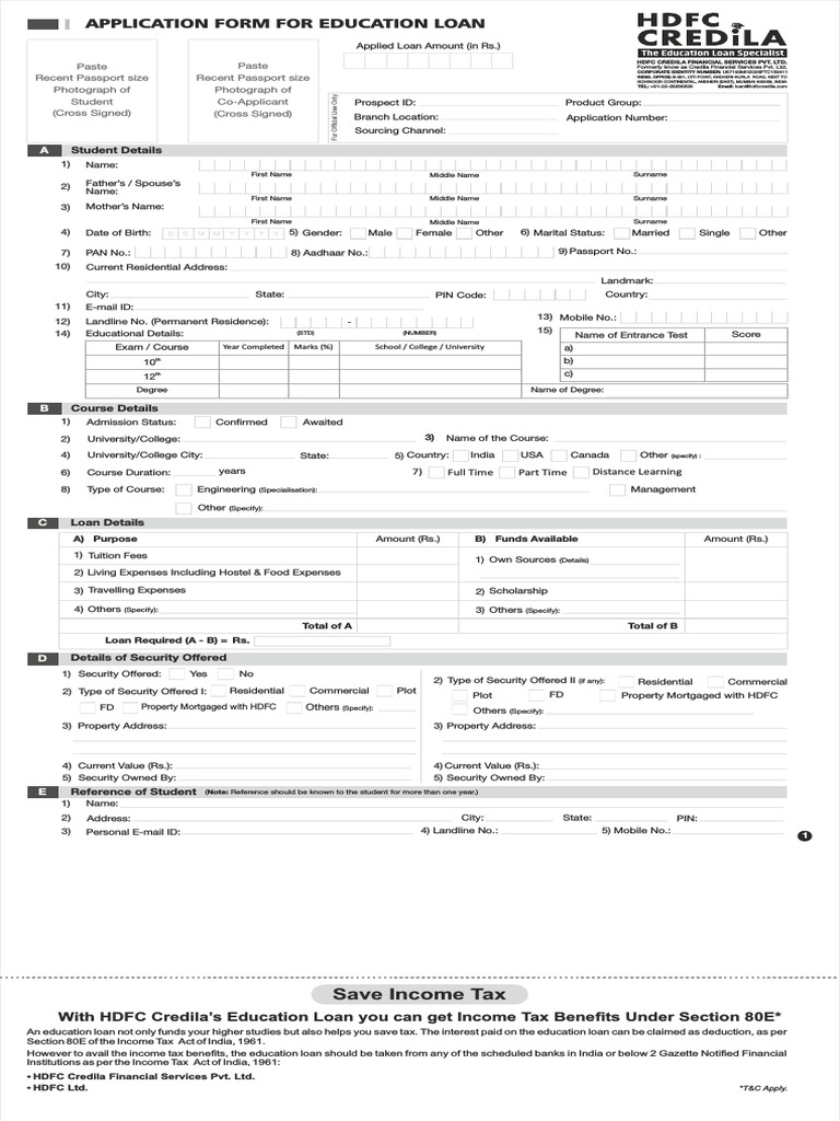 Credila Application Form PDF | PDF | Loans | Misrepresentation