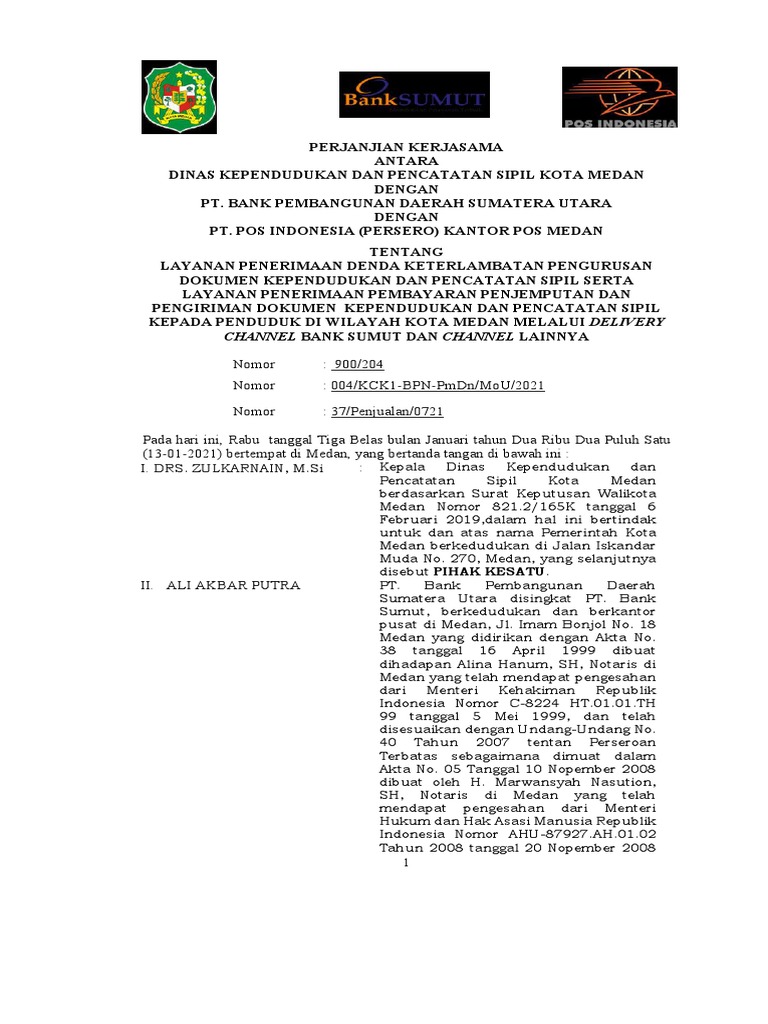 PKS Dukcapilbank Sumut Pos PDF | PDF