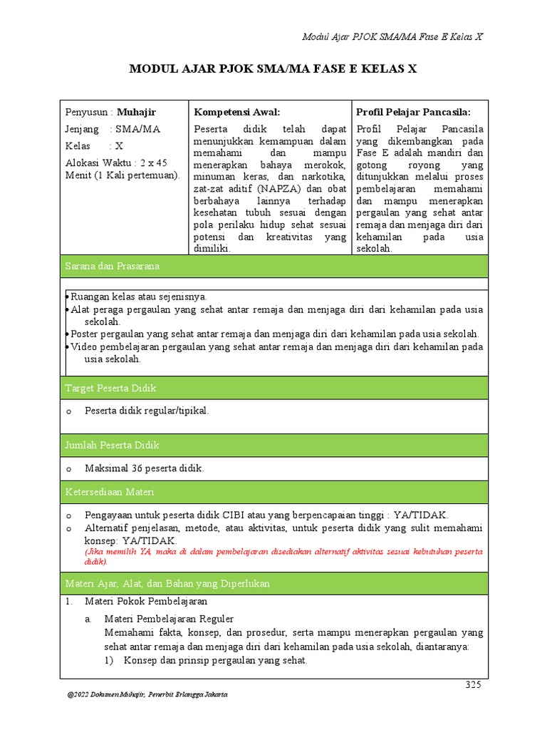 15 Modul Ajar Pergaulan Sehat Remaja - Sma X - 08 - 05 - 2022 - Oke | PDF