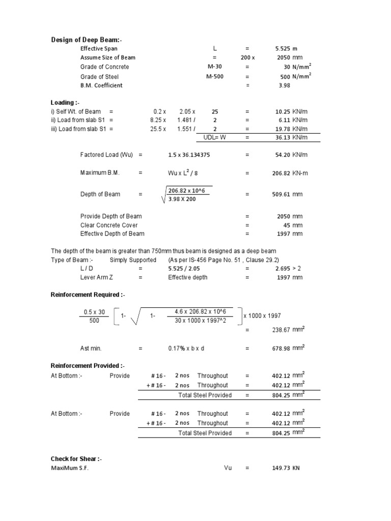 Design of Deep Beam PDF | PDF