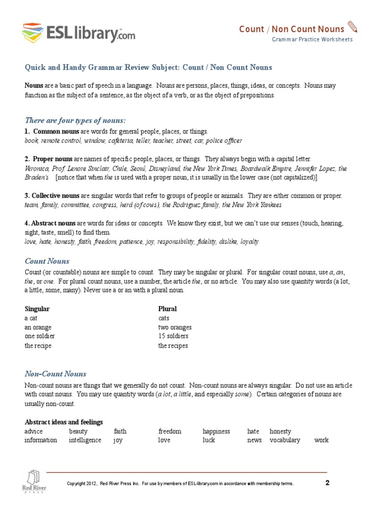 Count - Non Count - Lesson and Practice | PDF