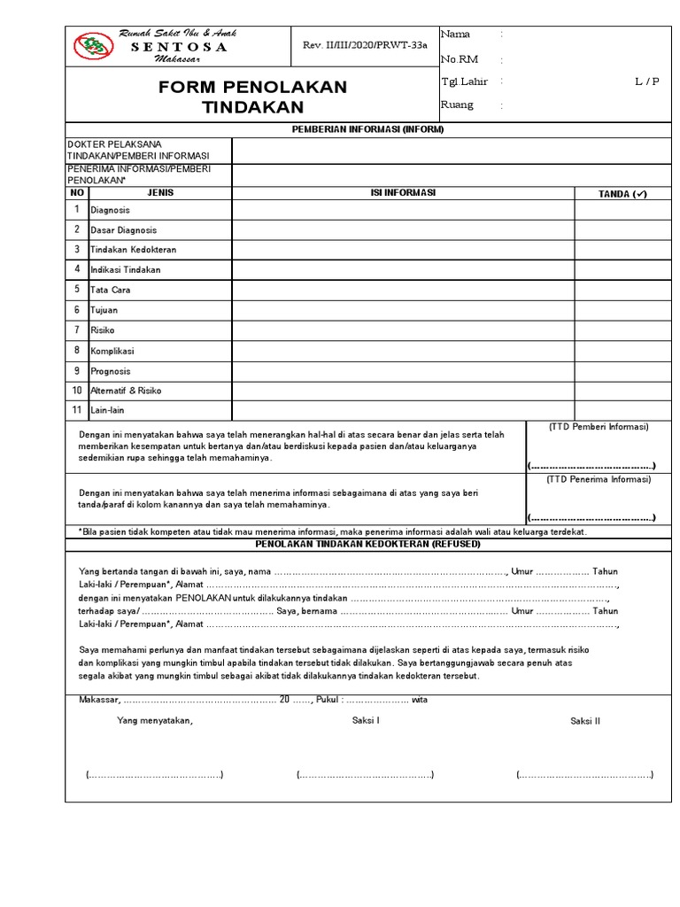 Form Penolakan Tindakan | PDF