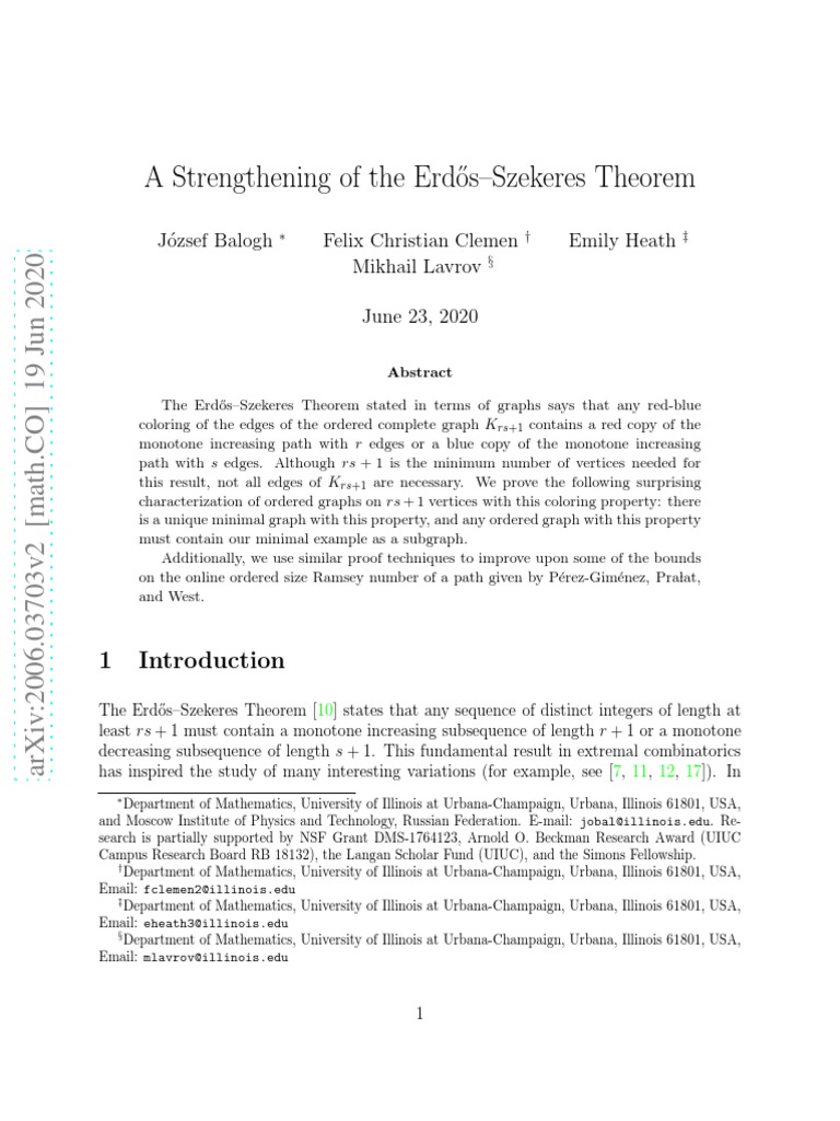 Strengthening The Erdős Szekeres Theorem Pdf