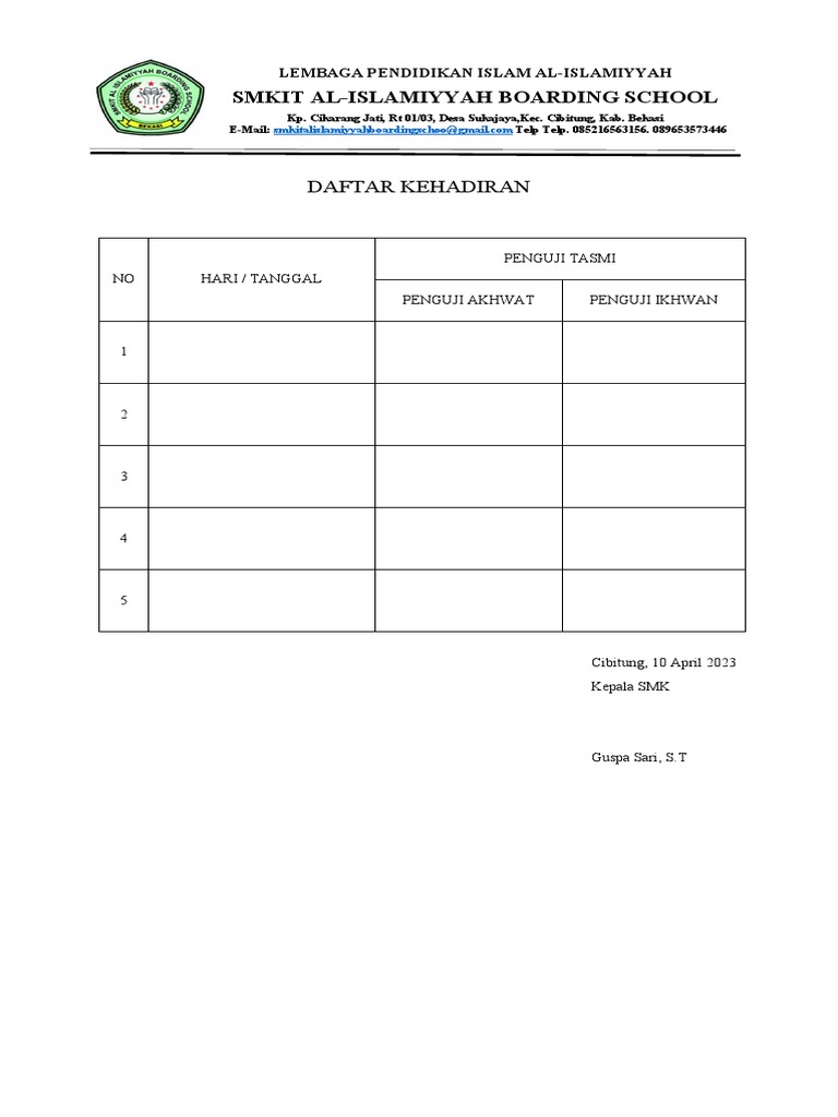 daftar hadir penguji tasmi.docx | PDF