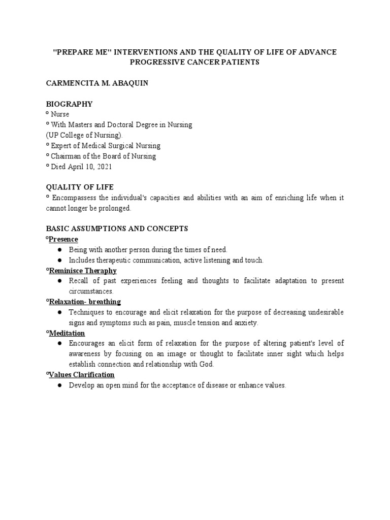 Prepare Me - Interventions and The Quality of Life of Advance ...