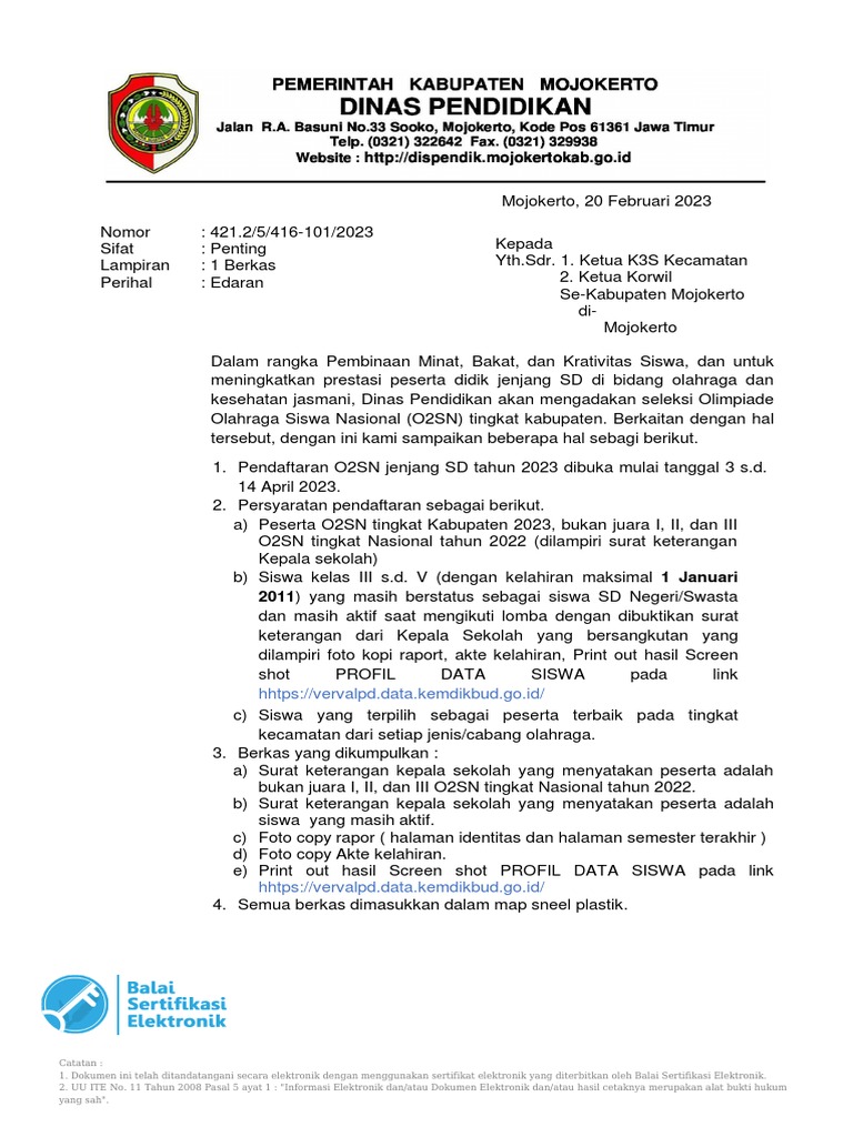 Edaran Dan Juknis O2SN 2023 | PDF
