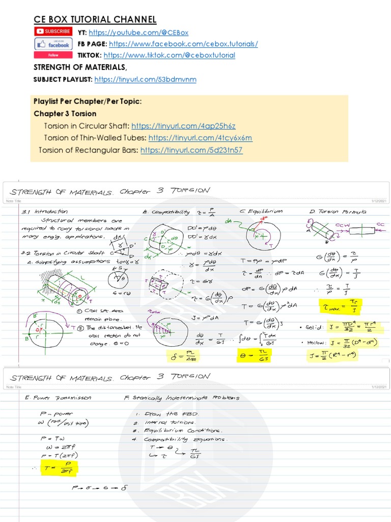 Mechanics of Deformable Bodies Chapter 3 by CE Box PDF | PDF