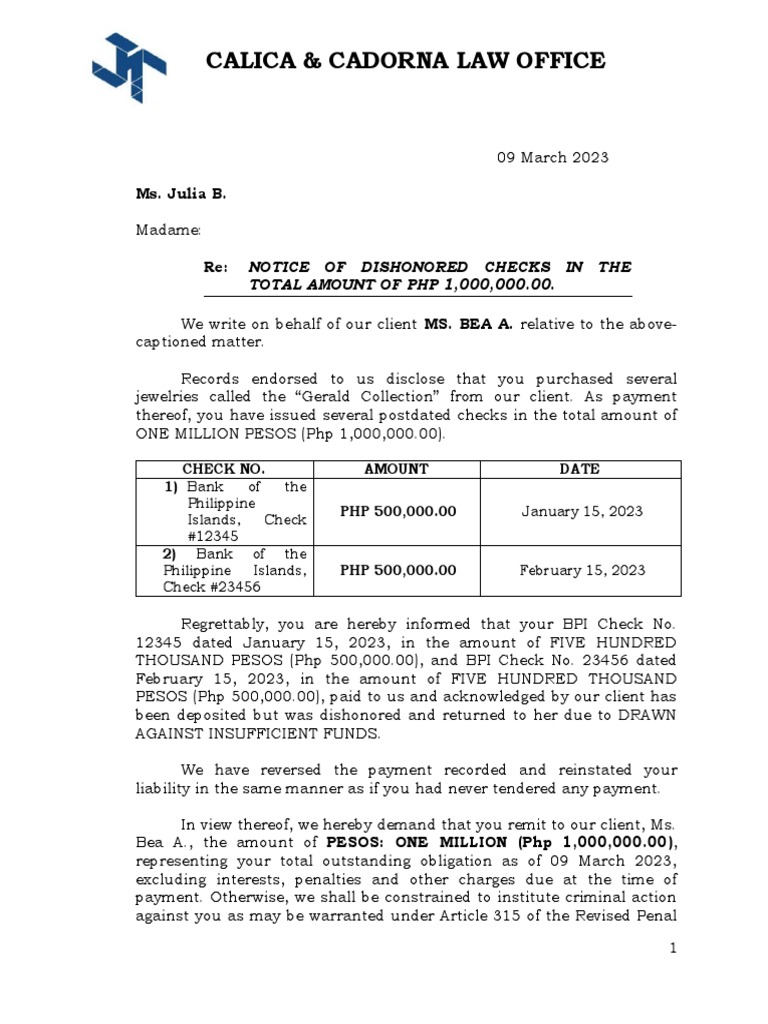 Demand Letter No. 2 (CALICA) | PDF