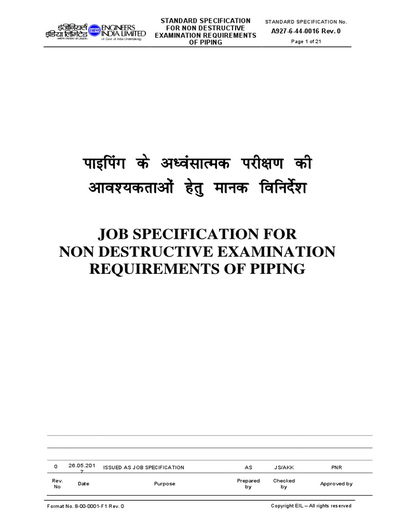 Job Specification For Non Destructive Examination Requirements of ... Job Specification For Non Destructive Examination Requirements of ...