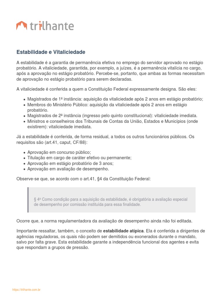 Estabilidade e Vitaliciedade PDF | PDF