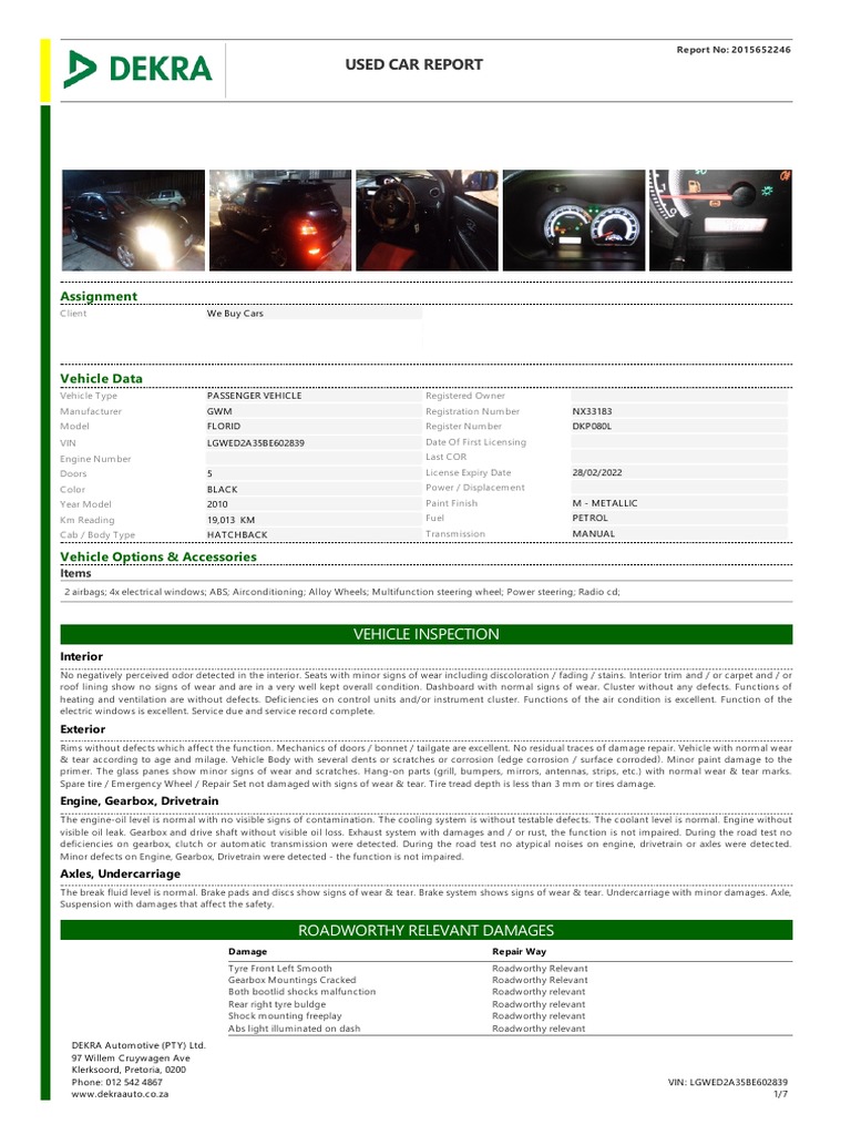 DEKRA Used Car Inspection Report | PDF