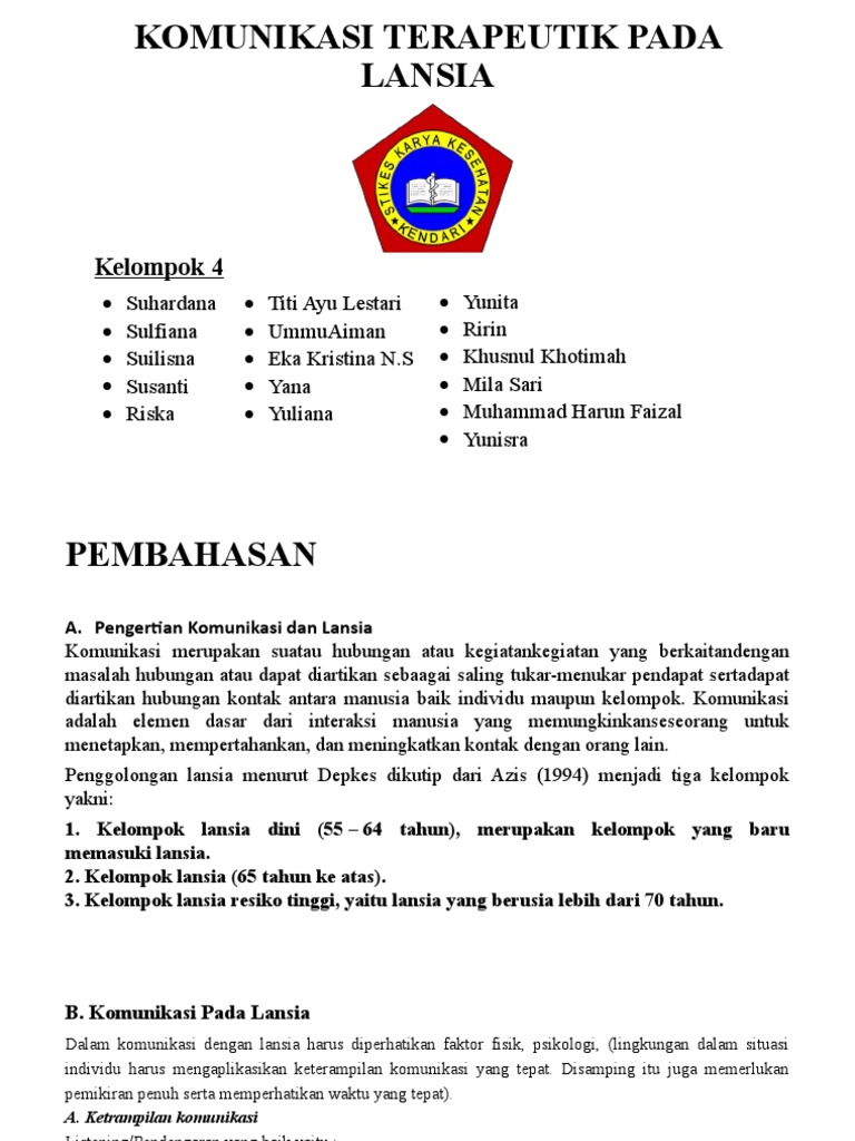 Komunikasi Terapeutik Pada Lansia | PDF