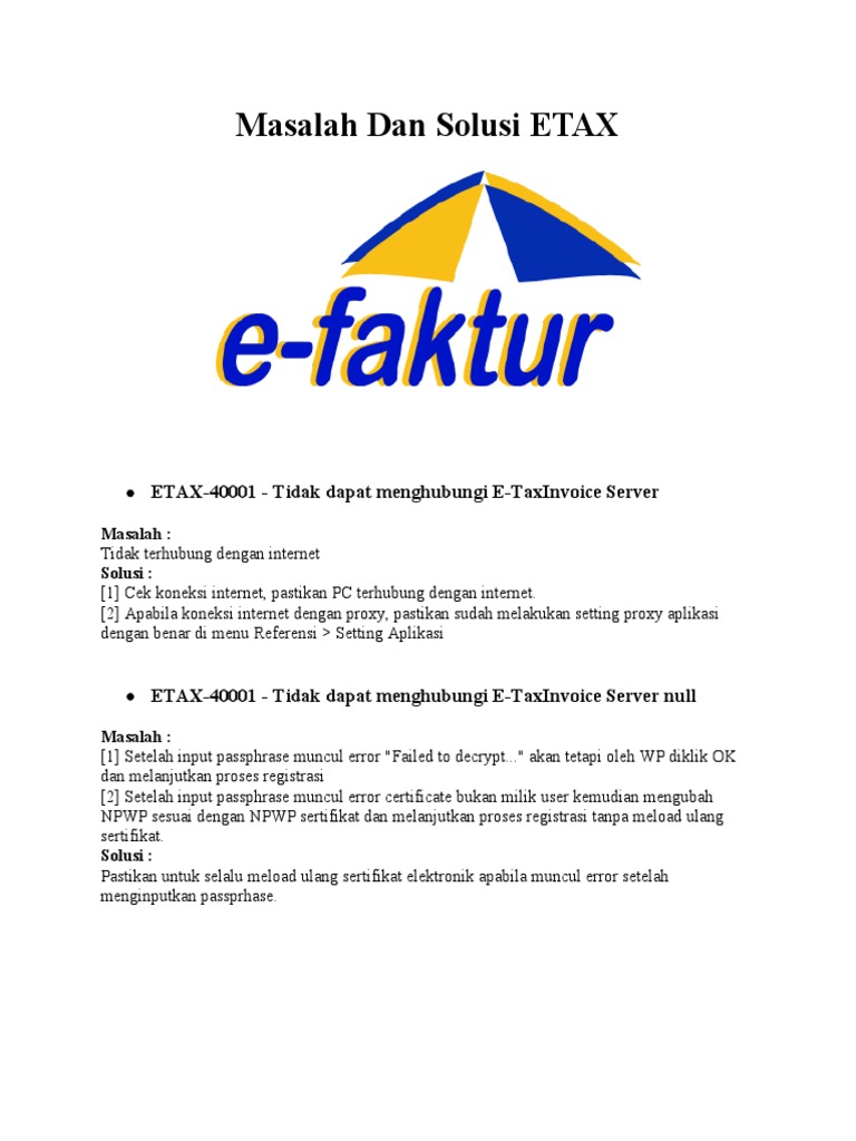 Masalah Dan Solusi ETAX | PDF