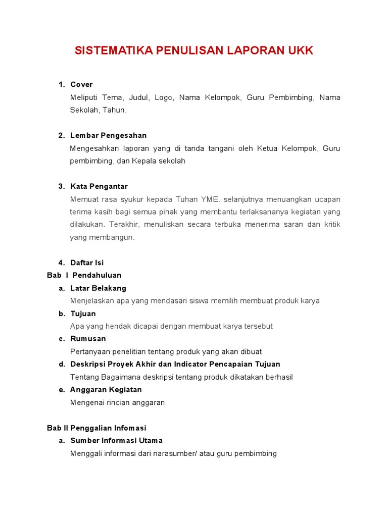 Sistematika Penulisan Laporan Ukk | PDF