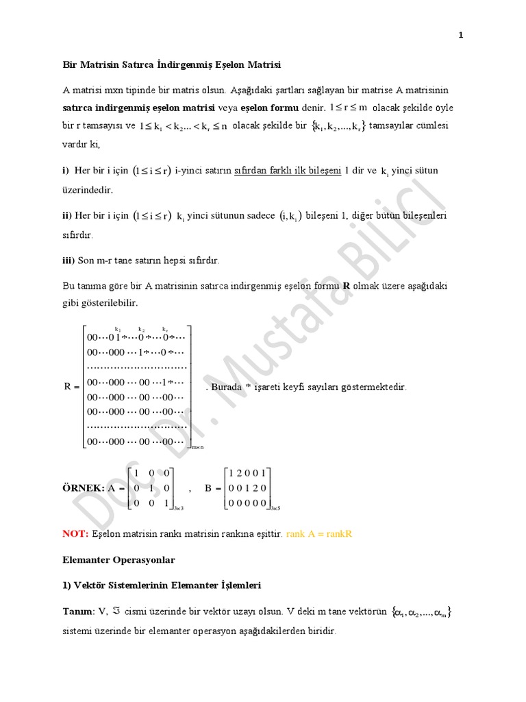 Hafta (Bir Matrisin Satırca İndirgenmiş Eşelon Matrisi) PDF | PDF