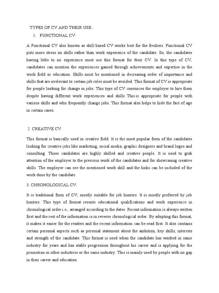 Types of CV and Their Use | PDF | Experience | Postgraduate Education