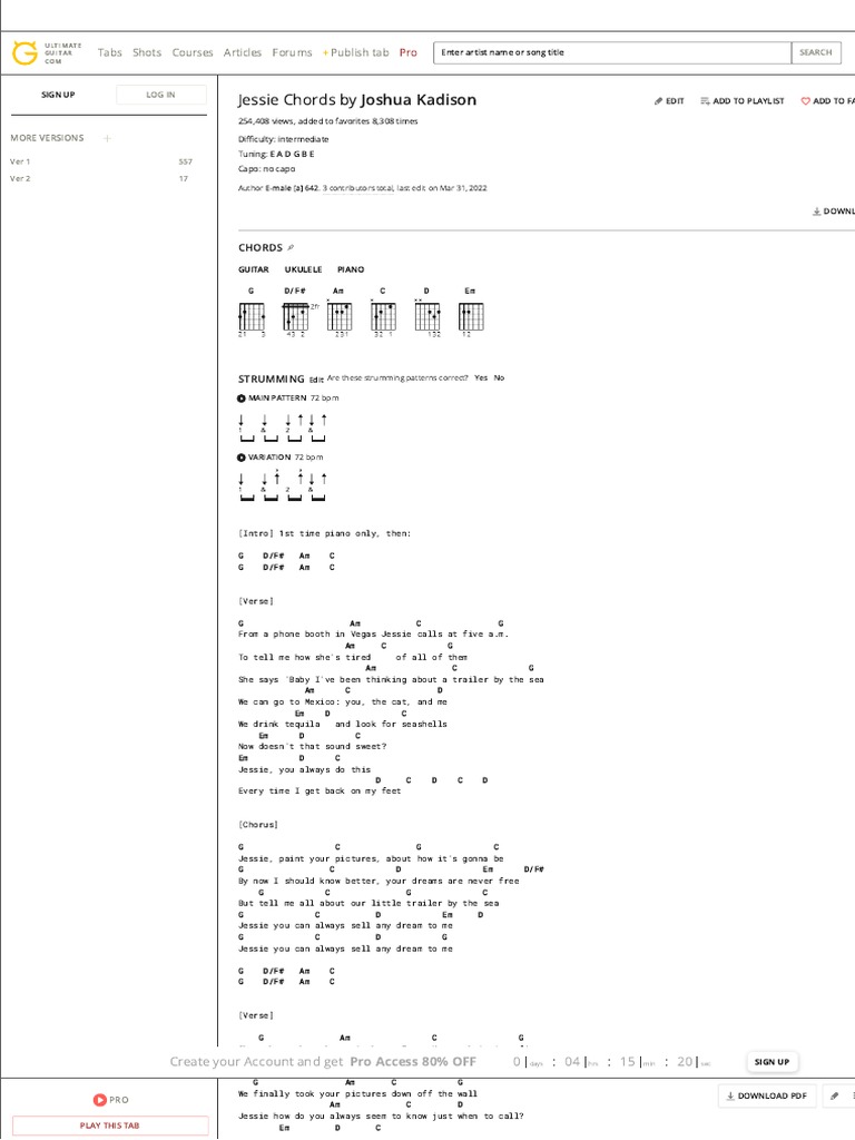 JESSIE CHORDS by Joshua Kadison For Guitar, Ukulele, Piano at Ultimate-Guitar PDF | PDF