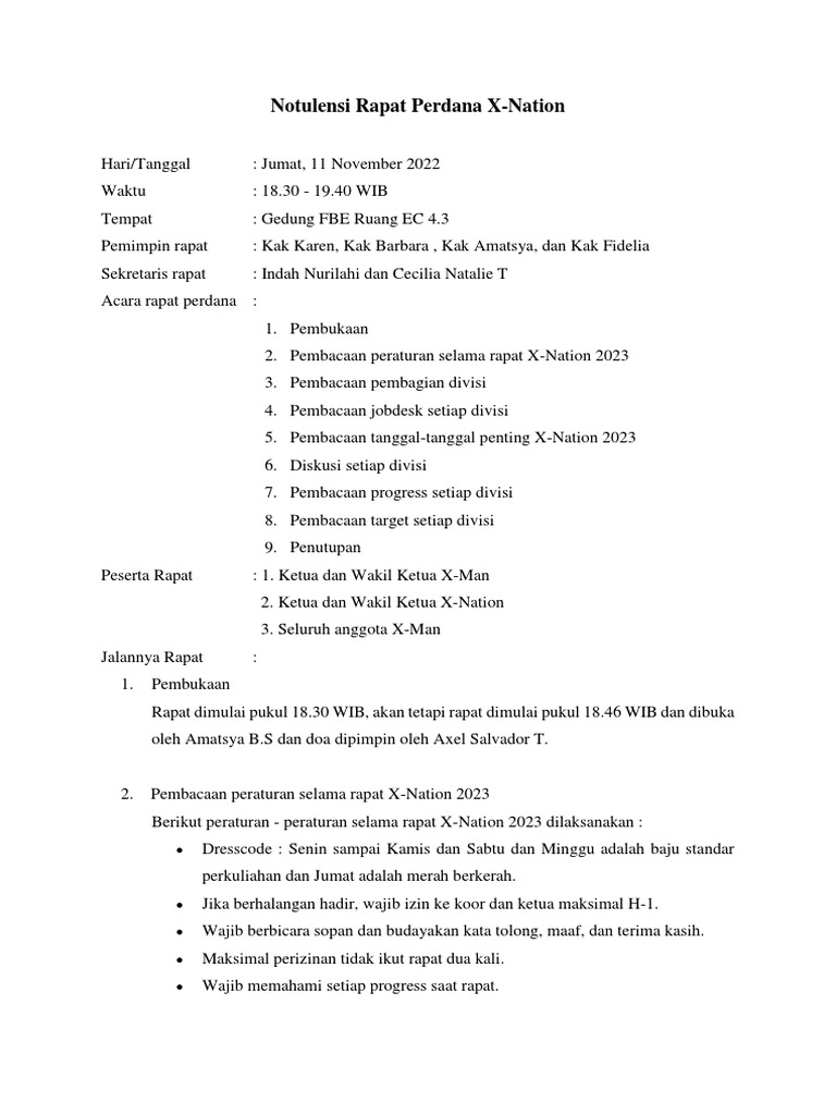 NOTULEN Rapat Perdana 11 Nov PDF | PDF