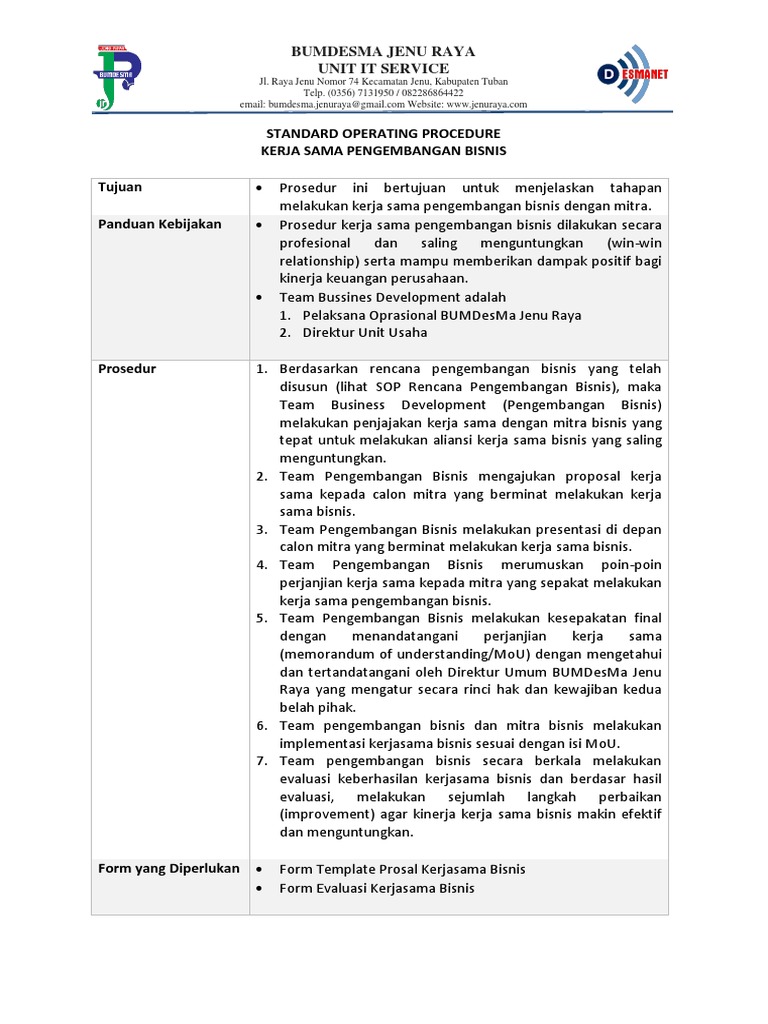 02 SOP Kerjasama Bisnis Dengan Mitra | PDF