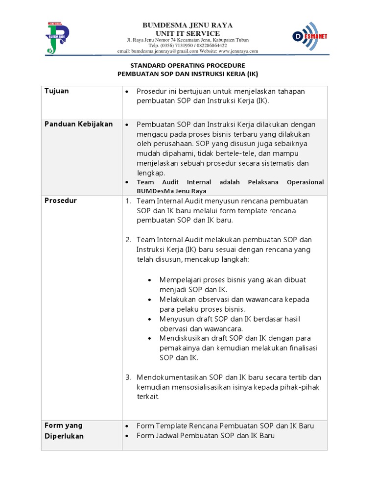 03 SOP Pembuatan SOP Dan Instruksi Kerja PDF | PDF | Bisnis