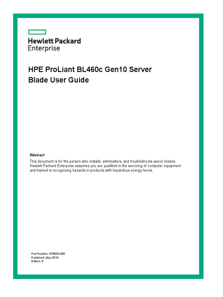 HPE ProLiant BL460c Gen10 Server Blade User Guide-a00018554en_us.pdf | PDF