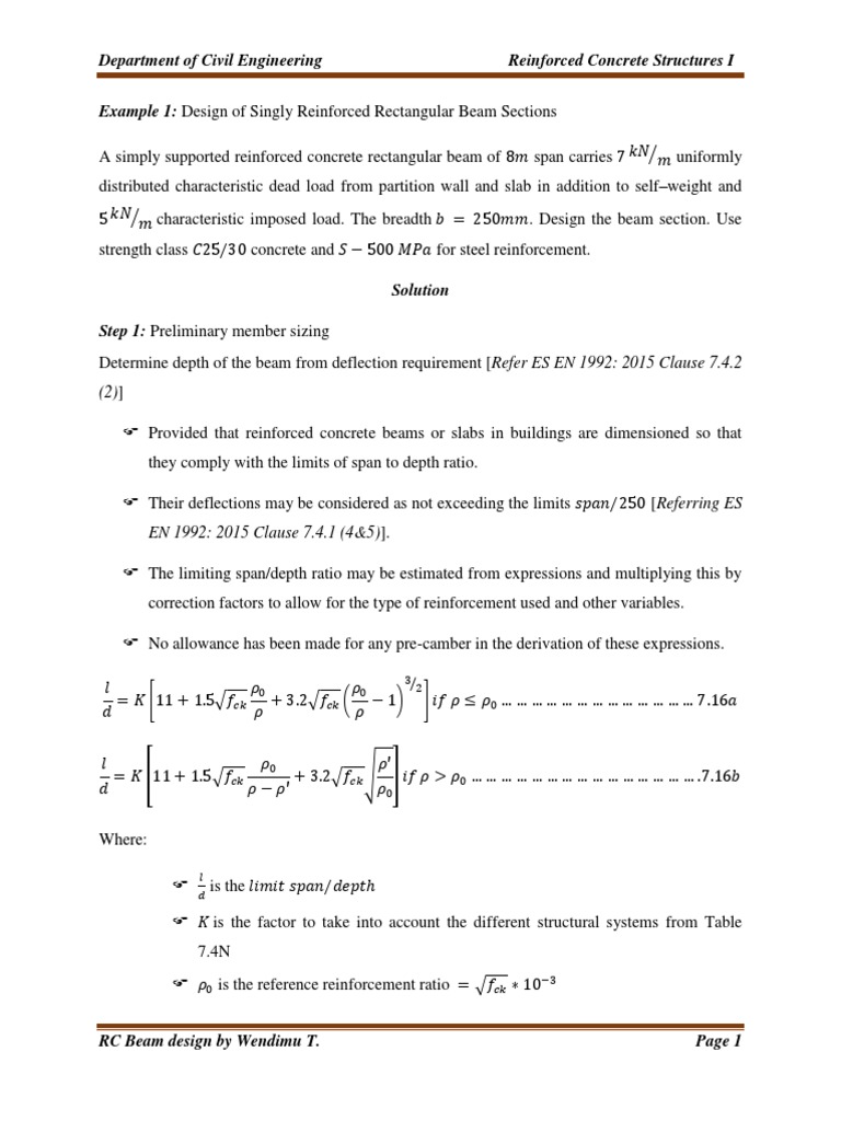 RC Beam Design: Singly Reinforced Section | PDF | Beam (Structure) | Reinforced Concrete