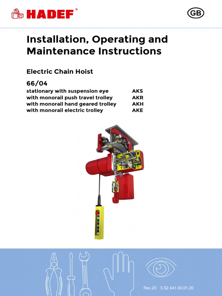 66 04AK HADEF Manual Electric Chain Hoist Rev20 PDF | PDF