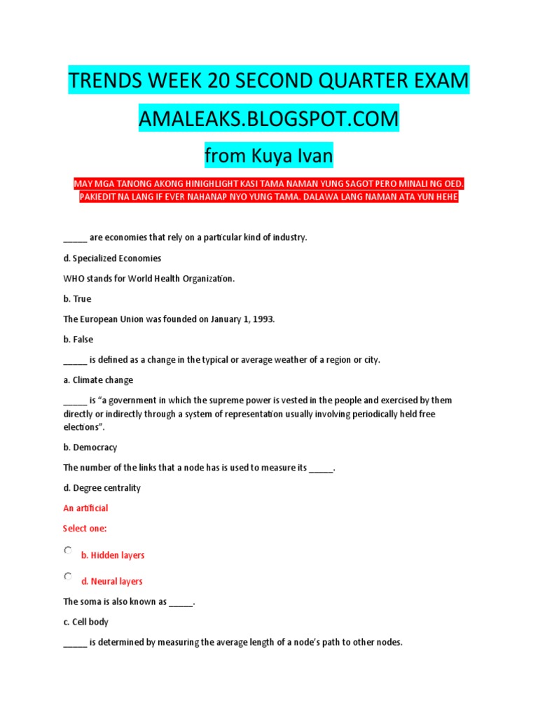 [AMALEAKS.BLOGSPOT.COM] TRENDS WEEK 20 SECOND QUARTER EXAM.docx | PDF