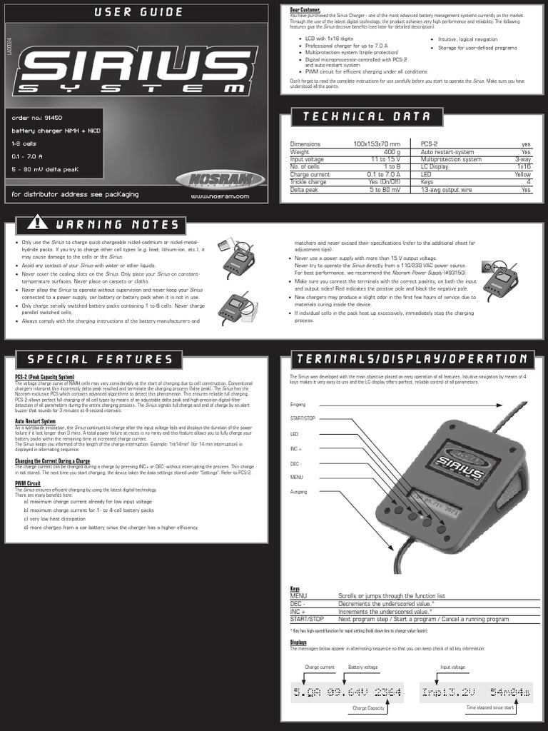 Chargeur Nosram Sirius (NiMh) | PDF